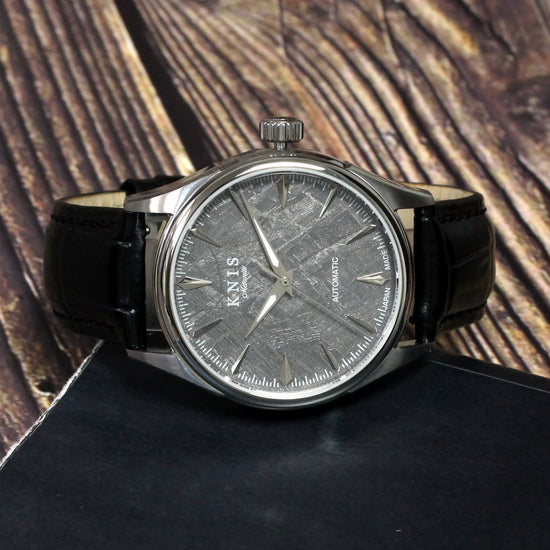 KNIS メテオライト 隕石 日本製 自動巻き 腕時計 メンズ 革ベルト レザー シルバー KN001-MTLE